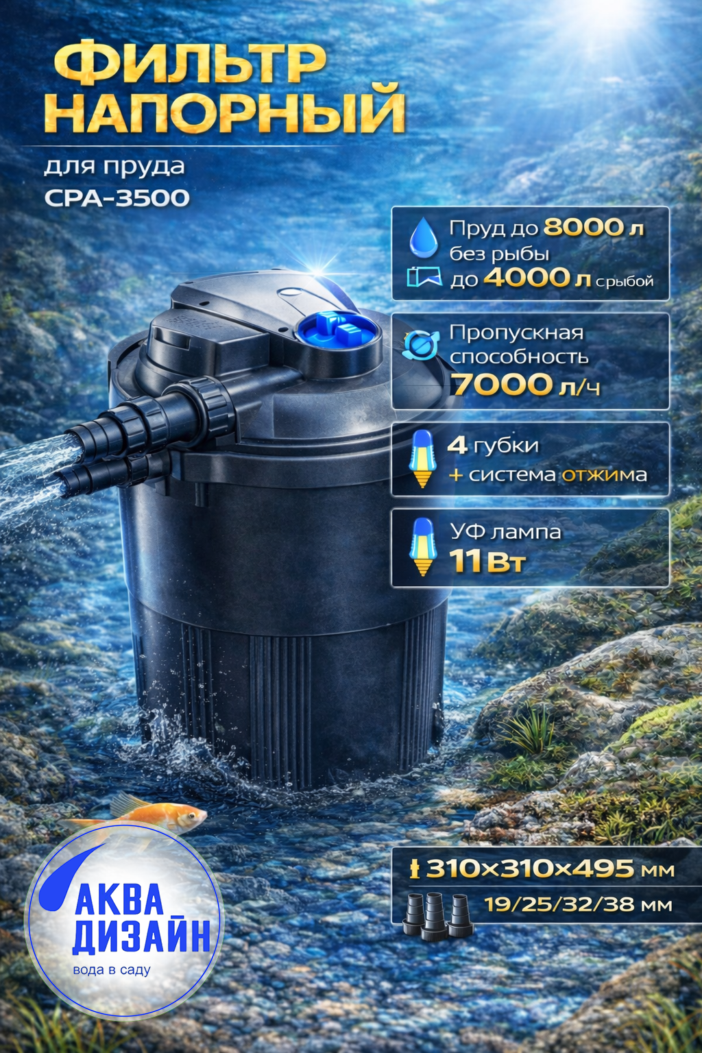 Фильтр напорный для пруда Grech CPA-3500 (до 8м3) с функцией автоматической промывки