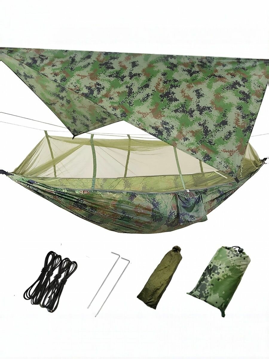 LAMIRO 3 в 1 кемпинговая гамак с москитной сеткой на молнии и тентом, дышащая москитная сетка, быстросохнущий парашютный тент для кемпинга, туризма, отдыха и сада