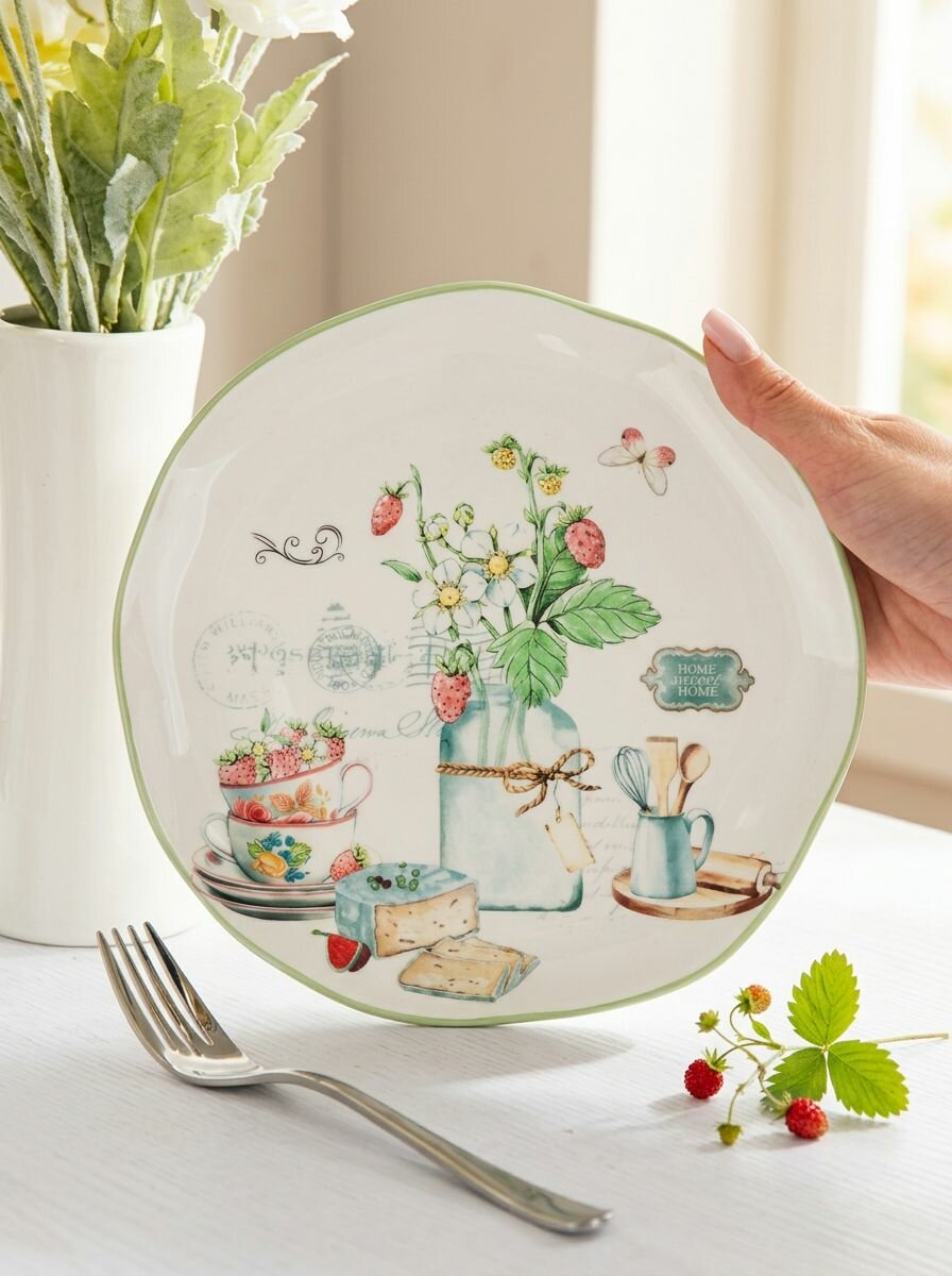 Тарелка керамическая обеденная, серия "Земляника", 21,5х2,5 см