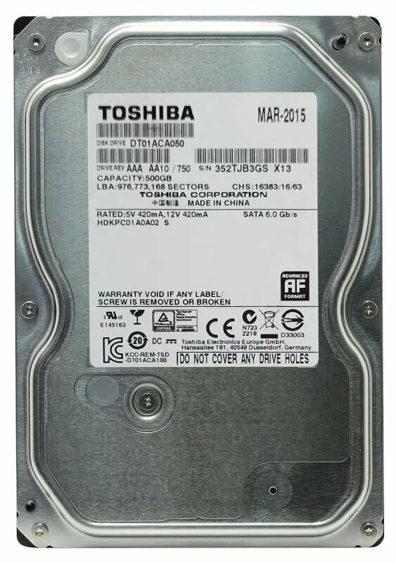 Жесткий диск SATA 3,5' 500Gb TOSHIBA DT01ACA050 HDKPC01A0A02 S