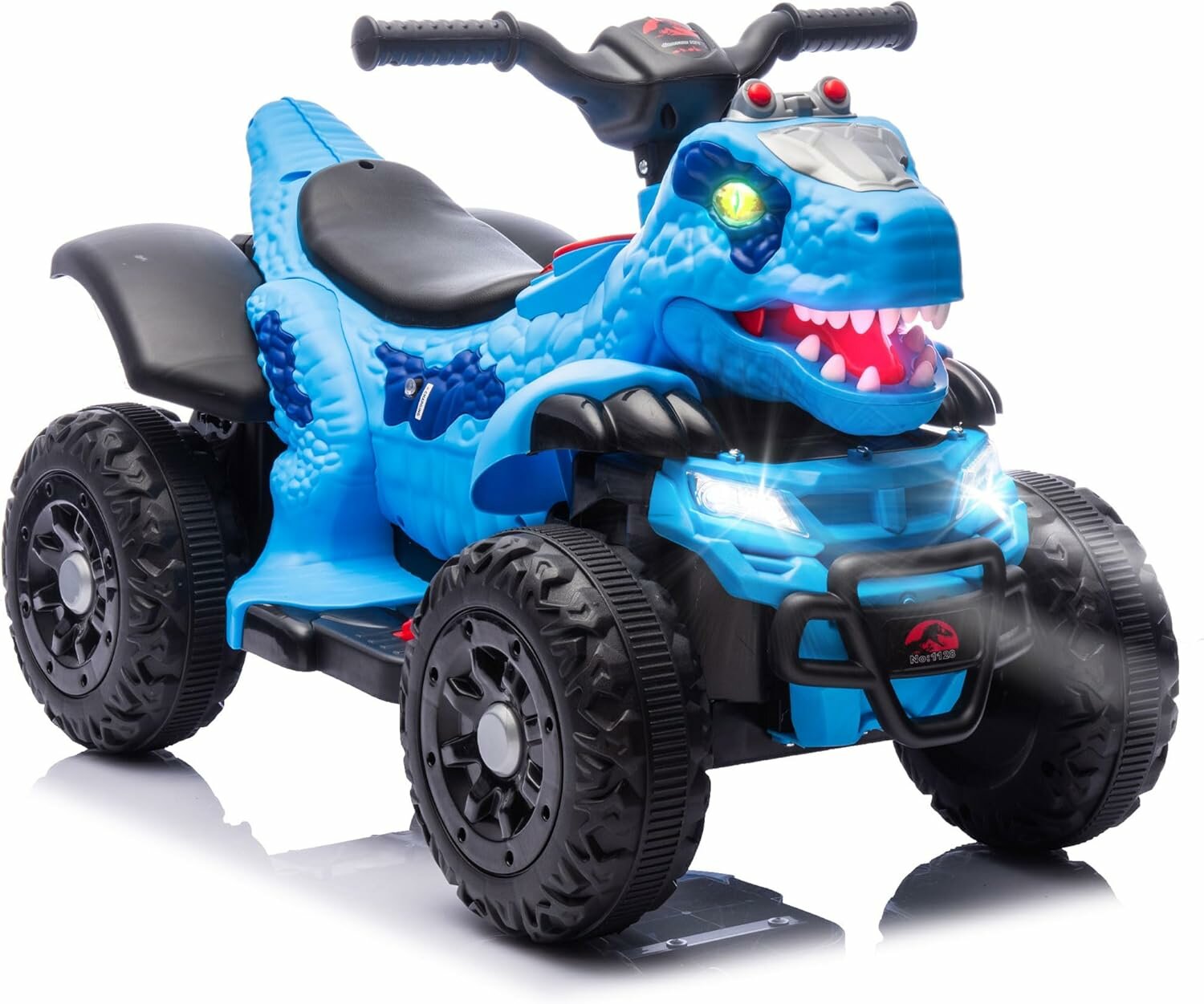 HAQI Электрический детский квадроцикл Динозавр, 12В, 4 колеса, с музыкой, микрофоном, Bluetooth и светодиодными фарами, скорость 3 км/ч, для детей от 3 лет, желтый