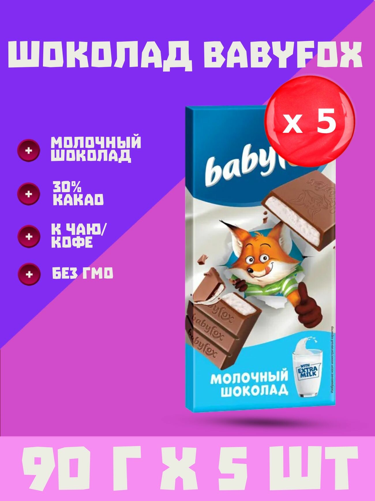 Шоколад BabyFox молочный, 90 г х 5 шт