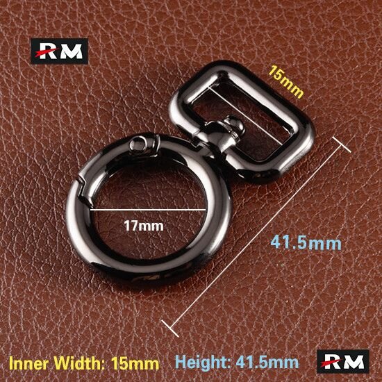 Карабин для сумок и рукоделия, Квадратное кольцо-пружина для хвоста, брелок, металл, Внутренний диаметр 15 мм, Стиль A-черный, Премиум-издание, 2 шт