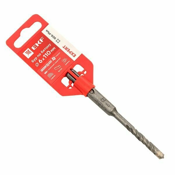 Бур по бетону SDS-plus 6х110мм 4 резца 4S спираль Expert EKF db-6-110-4x4-2 шт