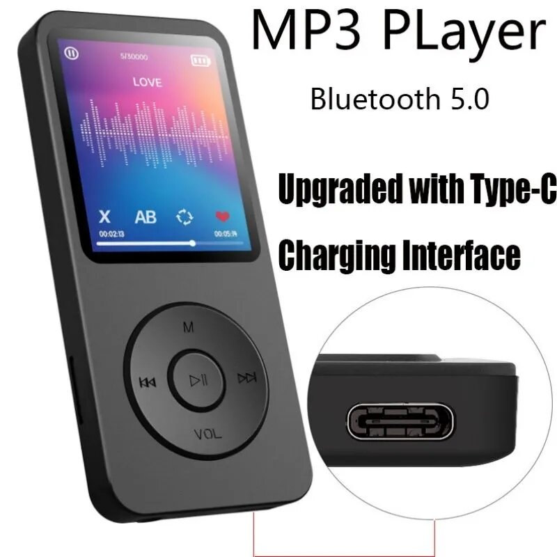 Alice MP3-плеер 32 ГБ, черный, серый, Bluetooth 5.0, с Type-C зарядкой