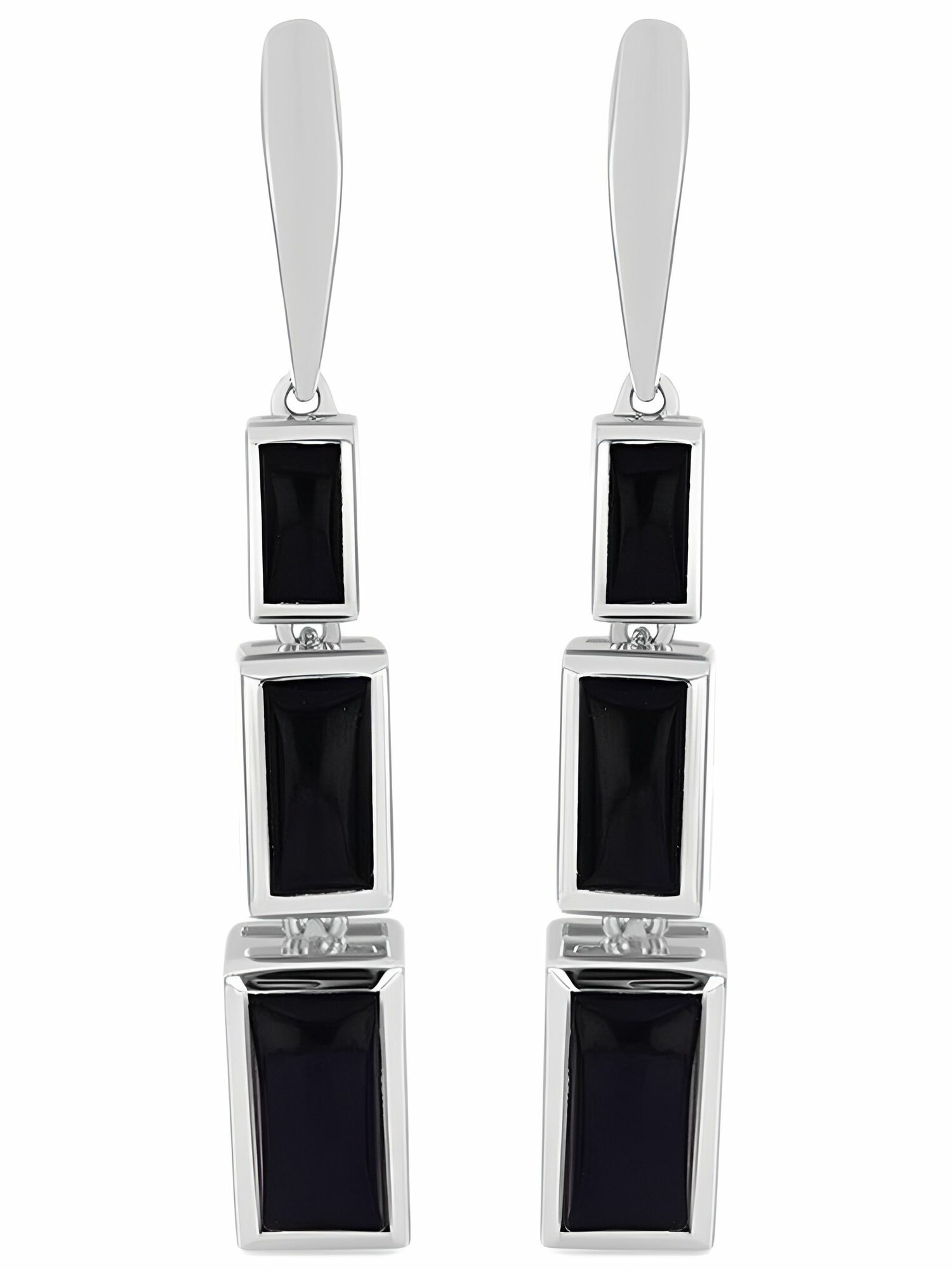 Серьги, серебро, 925 проба, родирование, оникс