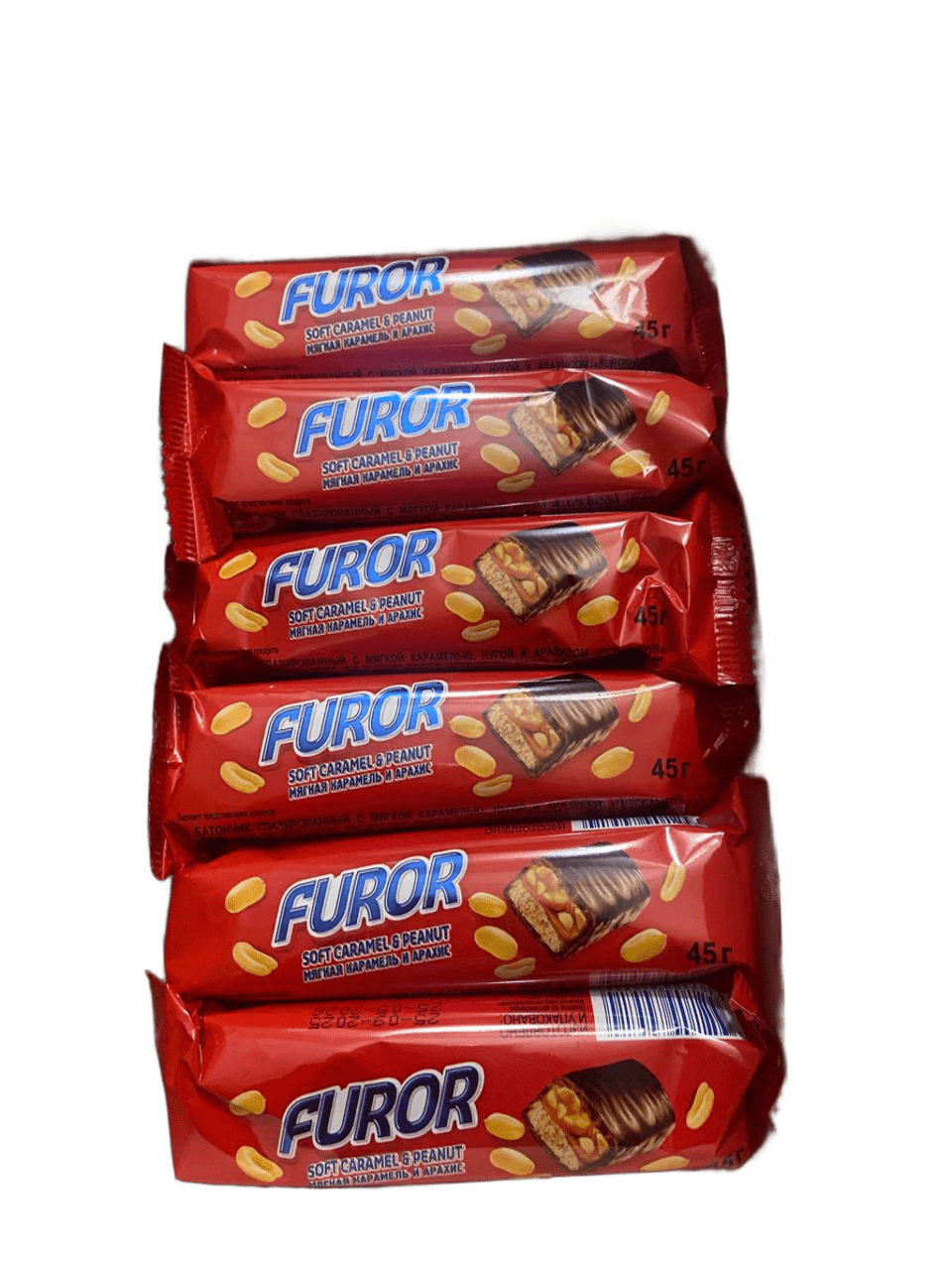 Батончик глазированный с орехами, нугой и карамелью Furor, блок 18 шт./ 1 шт. 45 грамм