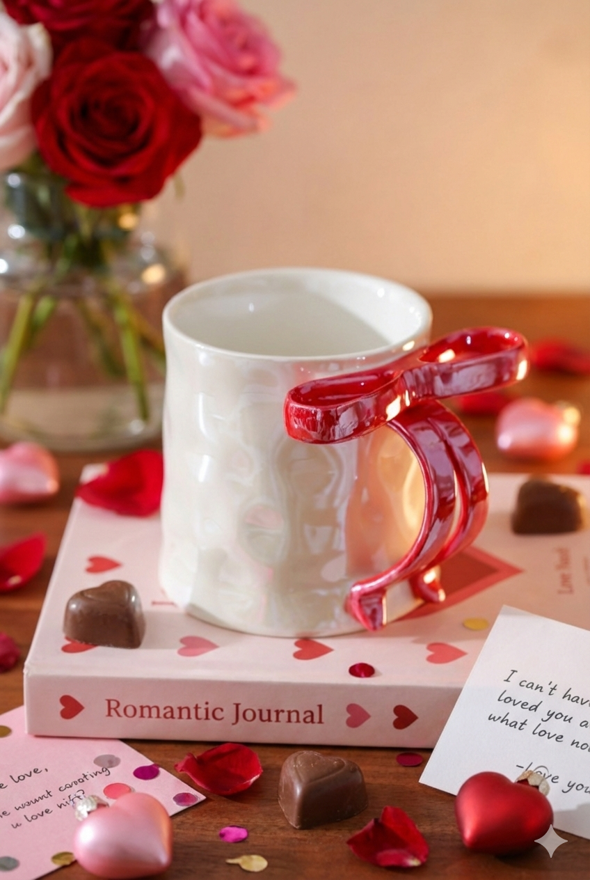 Кружка 350 мл с бантиком перламутровая