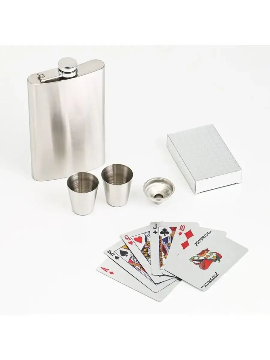 Набор 5в1: фляжка 300 мл карты 54 шт