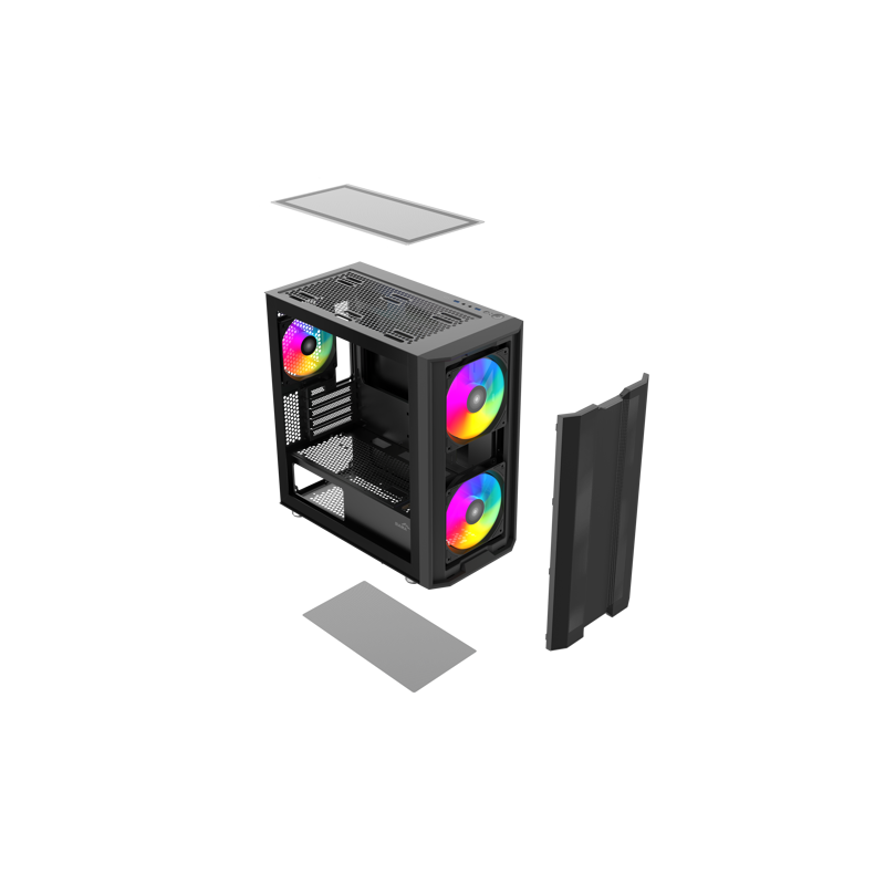 Корпус ПК SAMA S30 Black, Midi-Tower, 2×140 мм + 1×120 мм ARGB, USB 3.0, USB 3.1 Type‑C, mATX/mITX