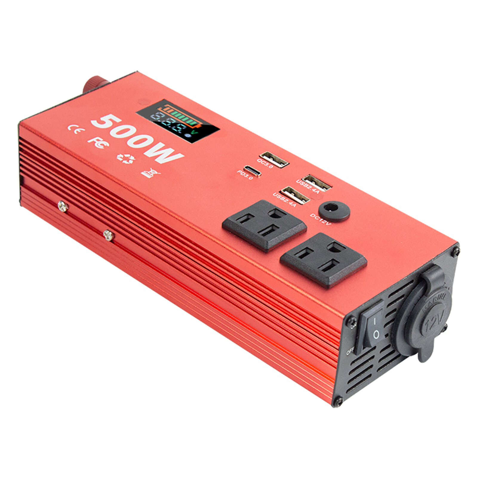 Автомобильный инвертор 500W, DC 12V в AC 110V, с портами USB Type-C и прикуривателем, цифровой дисплей