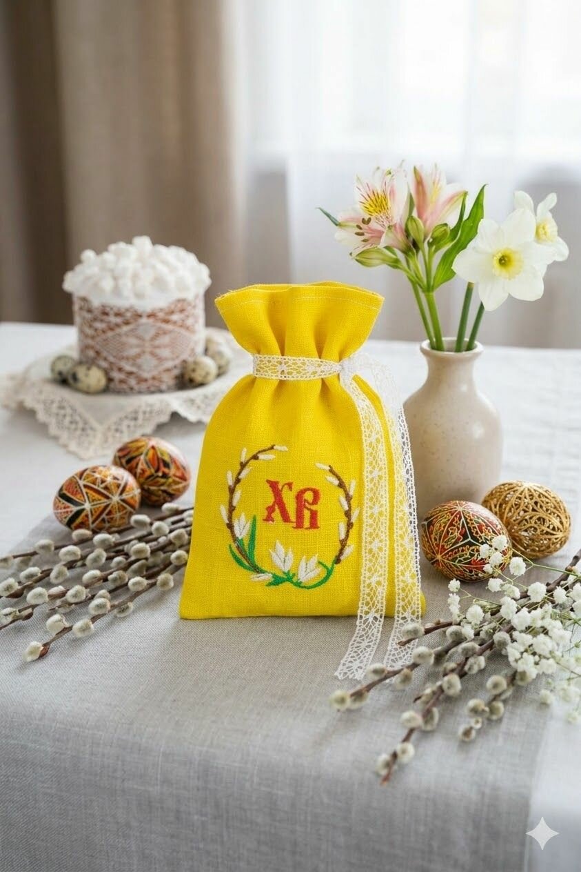 Пасхальный мешочек, для кулича 15х20см, цвет желтый, мешочек подарочный