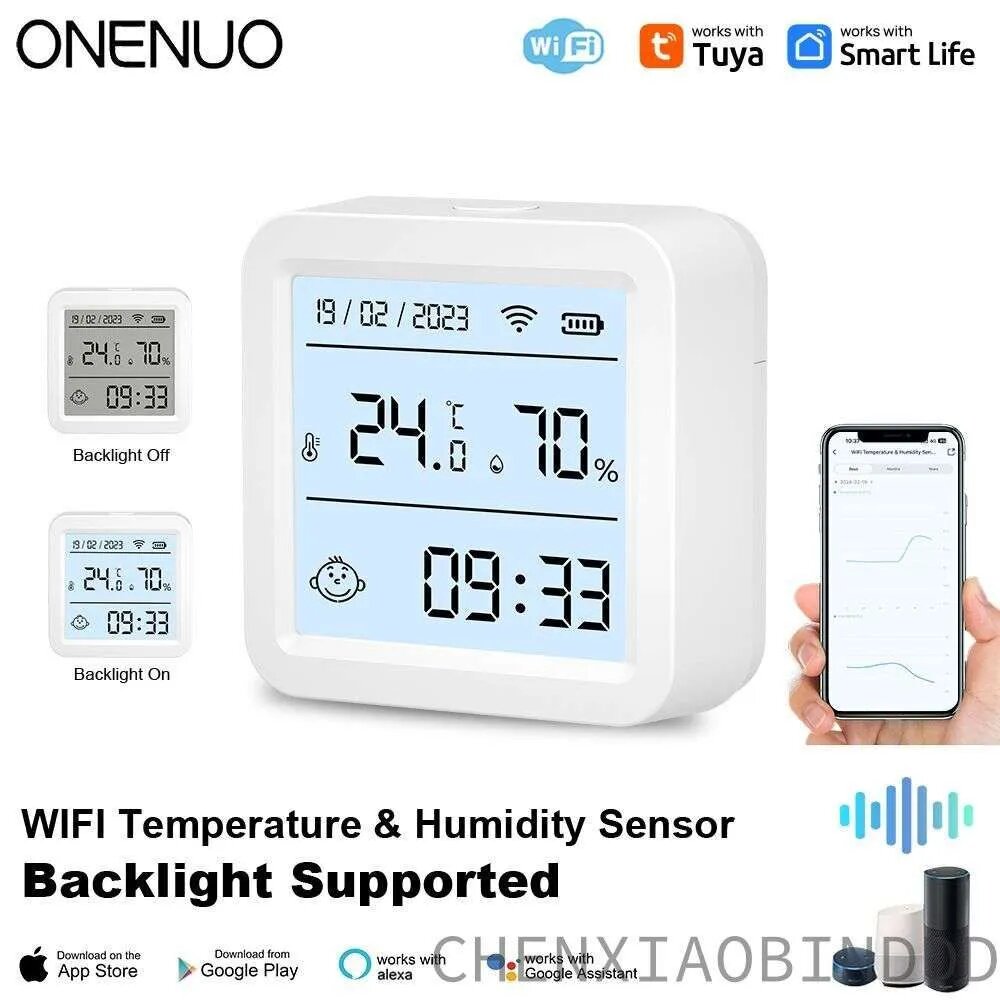 Tuya WIFI Smart Датчик температуры влажности гигрометр термометр с подсветкой Smart Life Support Alexa Google Assistant