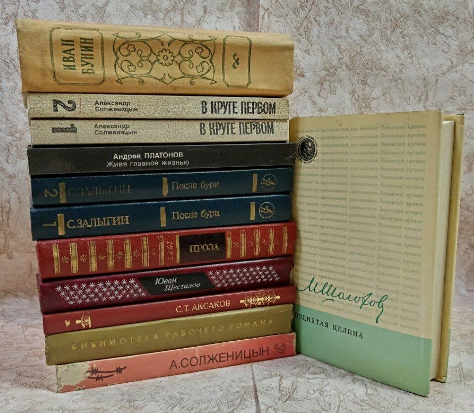 Проза советских писателей: Бунин. Аксаков. Шолохов. Солженицын. Платонов. Залыгин. Кочетов и другие (комплект из 12 секонд-хенд книг)
