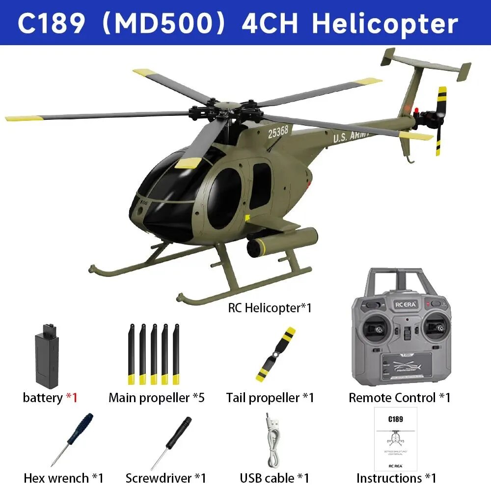 Вертолет на радиоуправлении Вертолет MD500 C189 Удержание высоты с помощью 6-канального 6-осевого гироскопа 2.4G