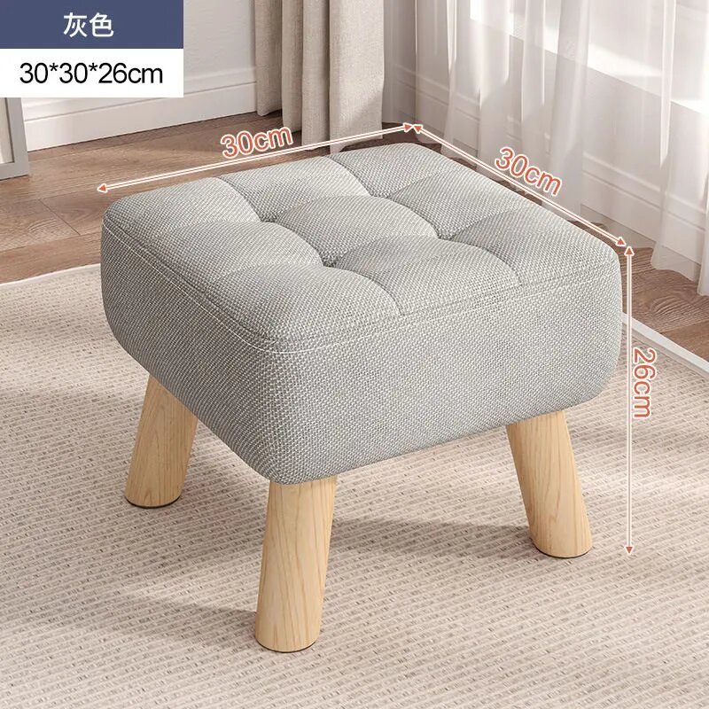 Табурет мягкий для дома 1 шт. Светло-серый, массив дерева, размер 30*30*26 см