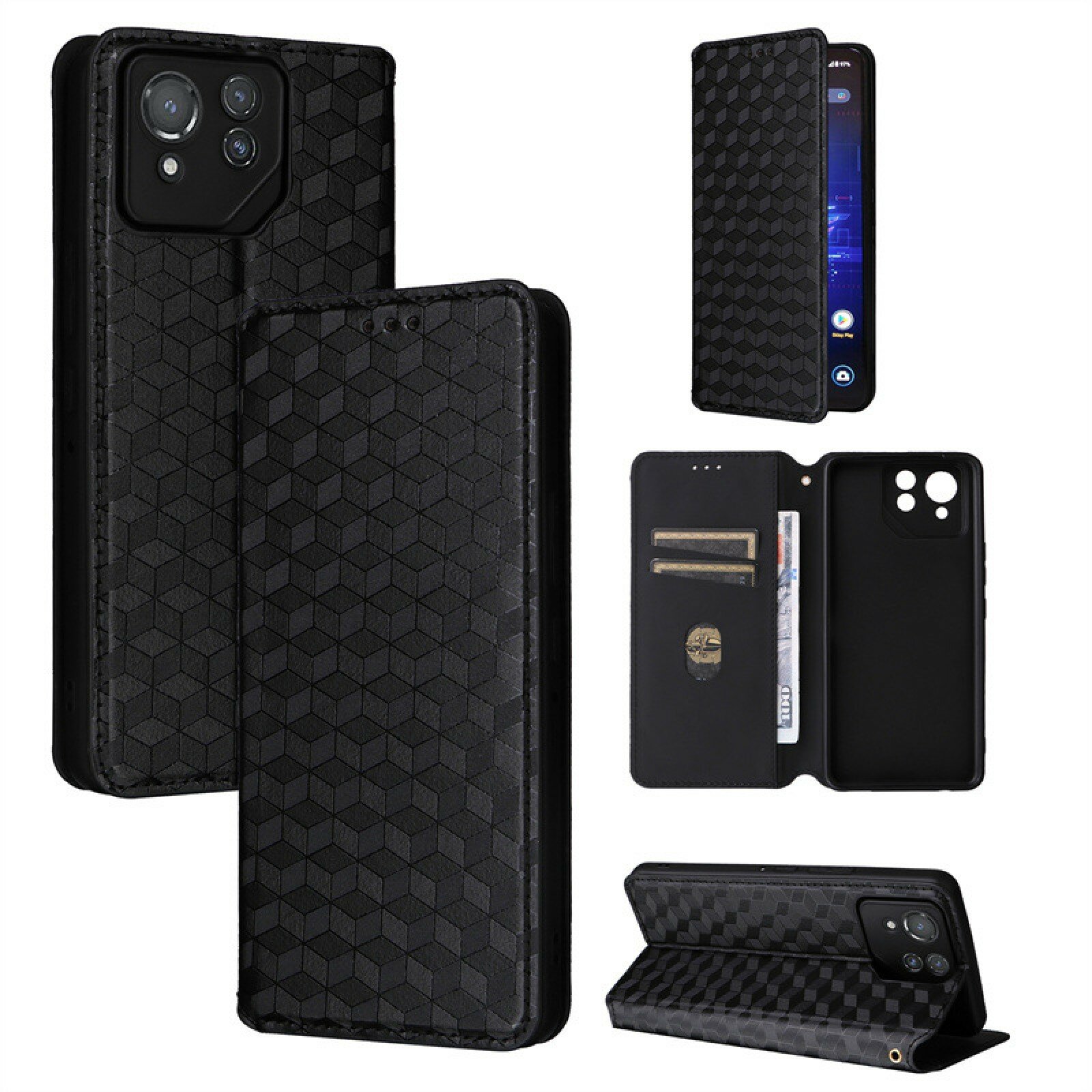 Чехол-книжка MyPads Elegante pattern Rombo для Asus ROG Phone 8 и 8 Pro из эко-кожи с 3D узором и магнитной крышкой