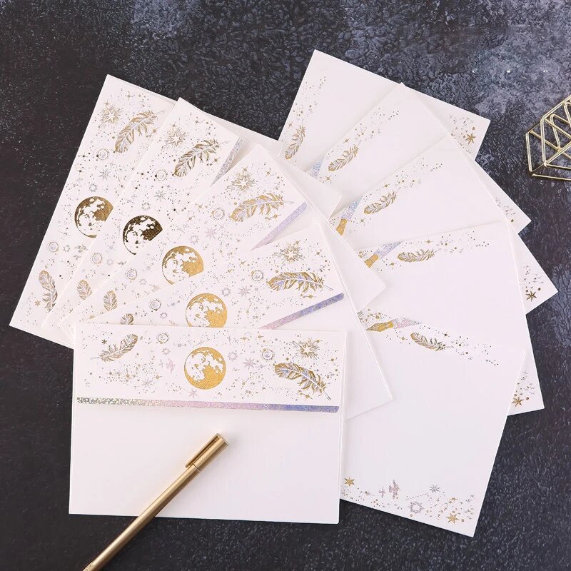 Набор винтажной бумаги с перьями для письма 5pcs white envelopes