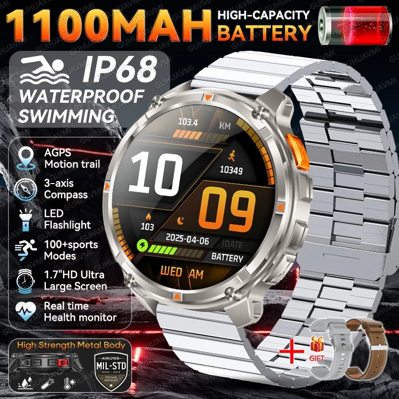 Умные часы Silver Steel b 2A с GPS и фонариком