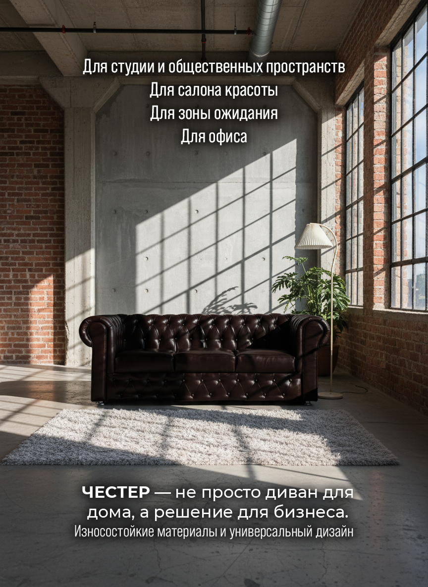 Диван HBR Честер, трехместный, обивка из экокожи, коричневый