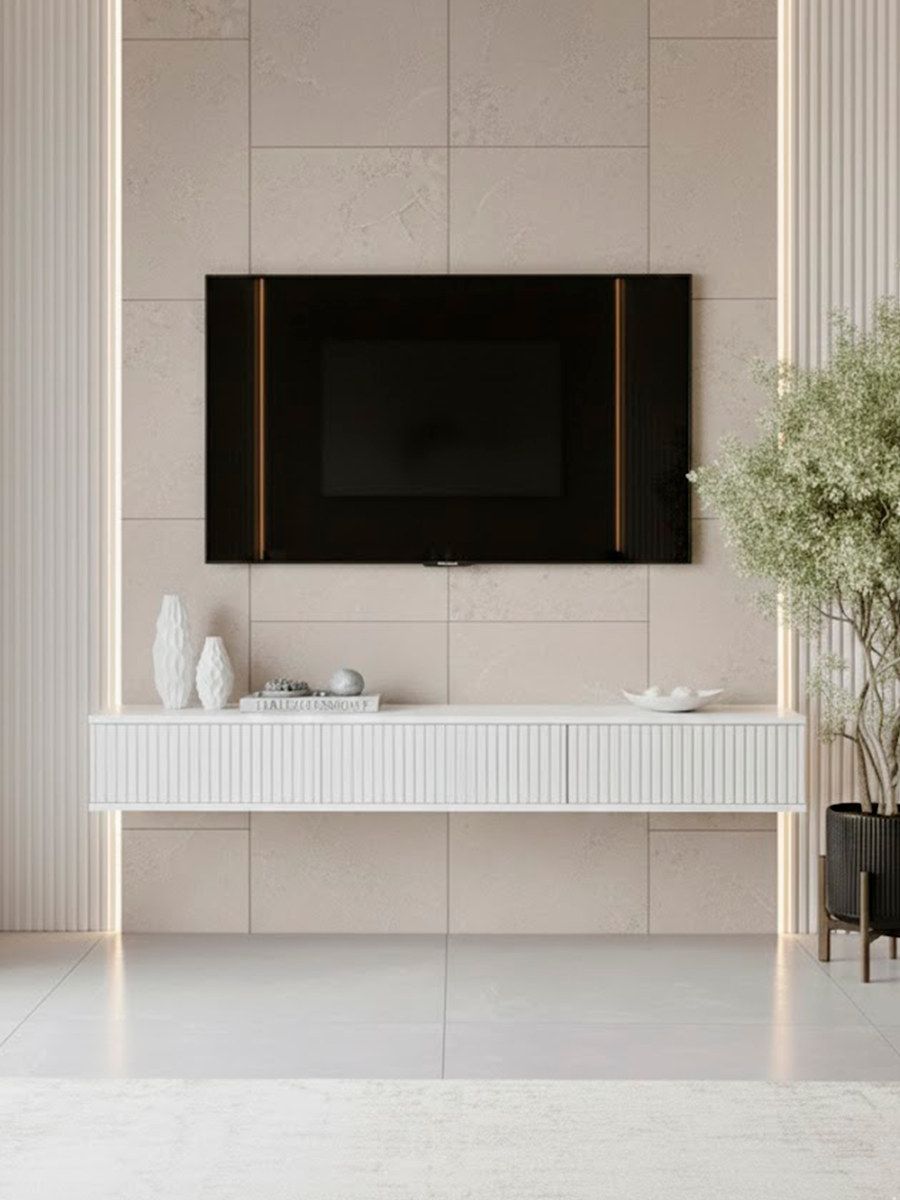 Подвесная тумба консоль под ТВ Вустер V3,163.4х40.7х21.6, белая