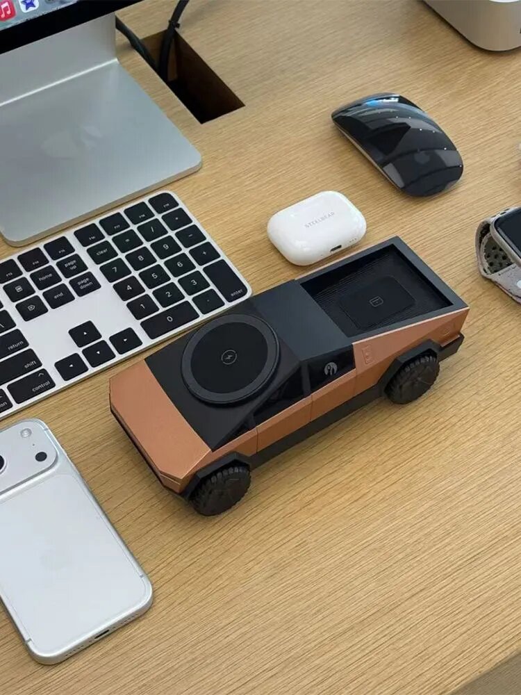 Настольная беспроводная зарядка 3-в-1 Cybertruck, Qi2, для iPhone, Android и AirPods