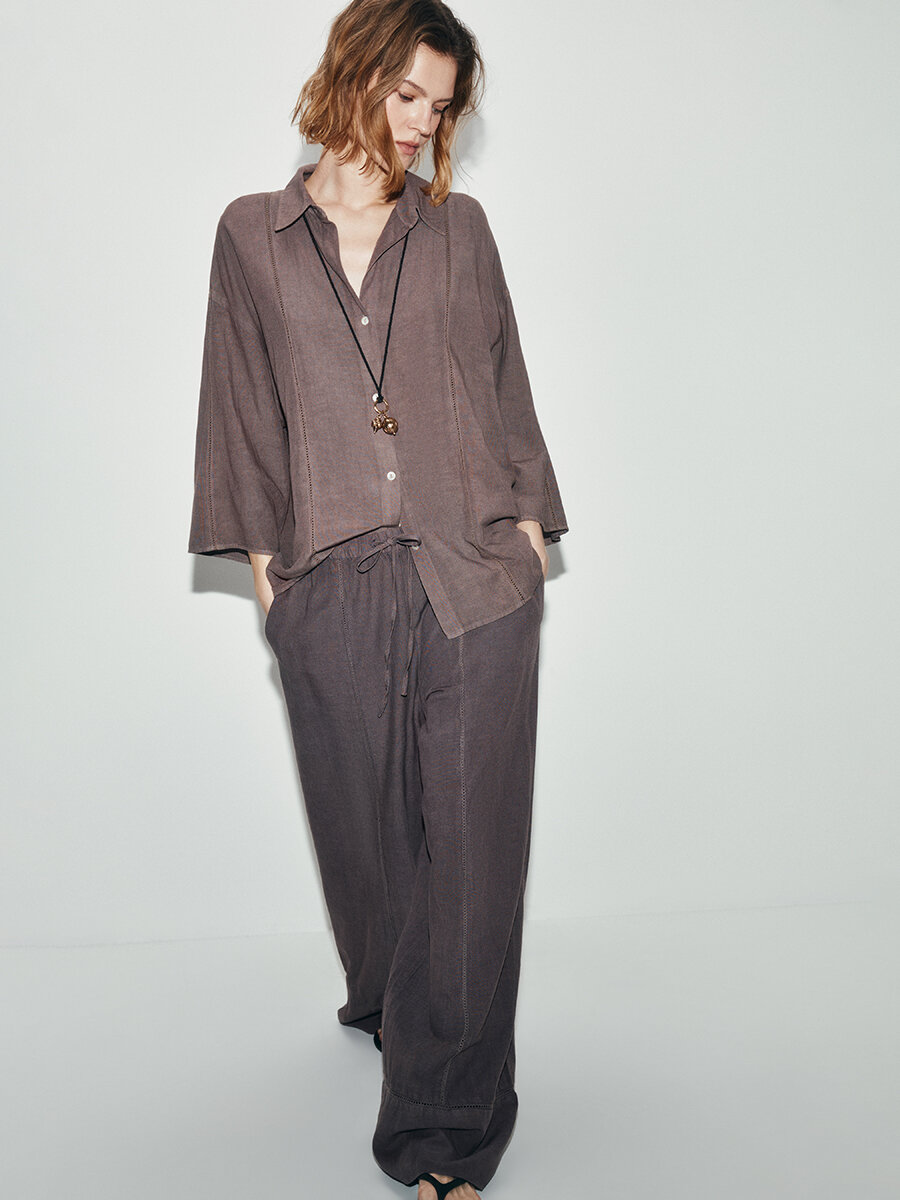 Брюки wide leg со средней посадкой и льном