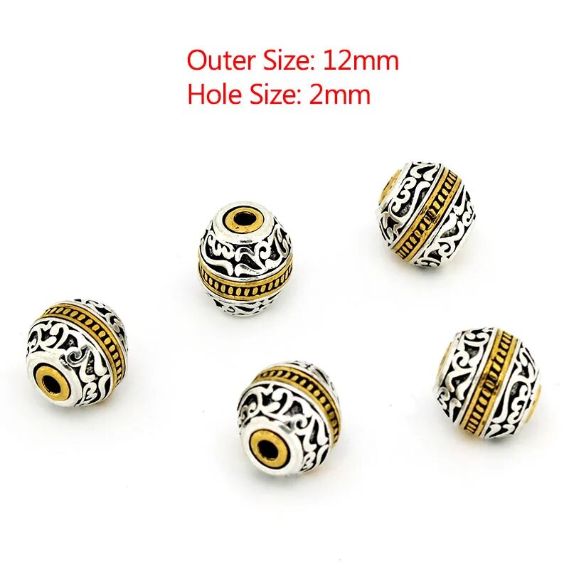 5 шт./лот антикварные тибетские серебряные узор свободные бусины подвески из сплава с большим отверстием бусины-разделители для браслета DIY фурнитура для изготовления ювелирных изделий