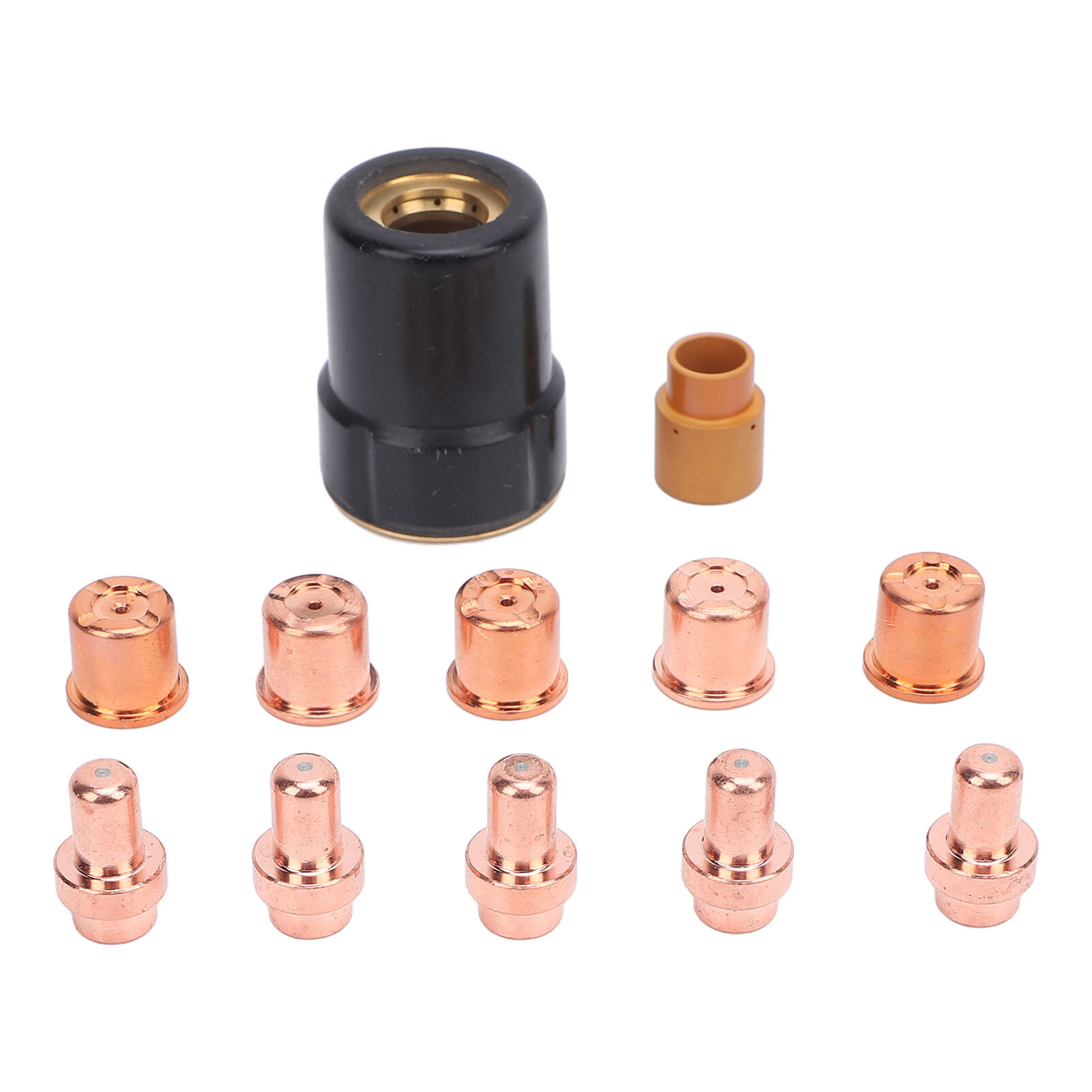 Набор из 12 электродов для плазменной резки Eastwood Versa-Cut 40 CB50: электроды, наконечники, вихревые кольца, защитные колпачки.