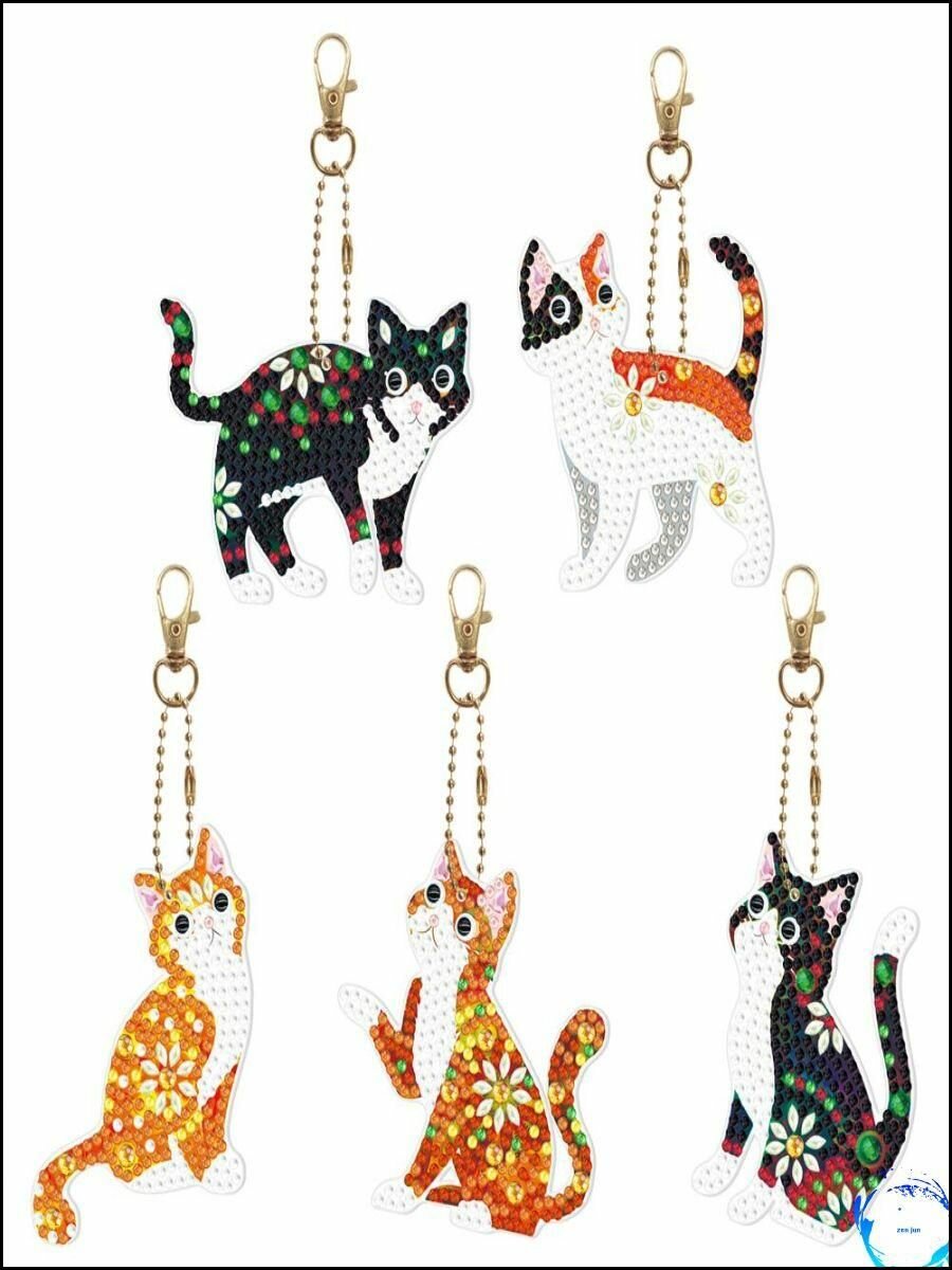 Алмазная мозаика /сделай сам брелок с алмазной росписью / котенок (двусторонний бриллиант 5шт)
