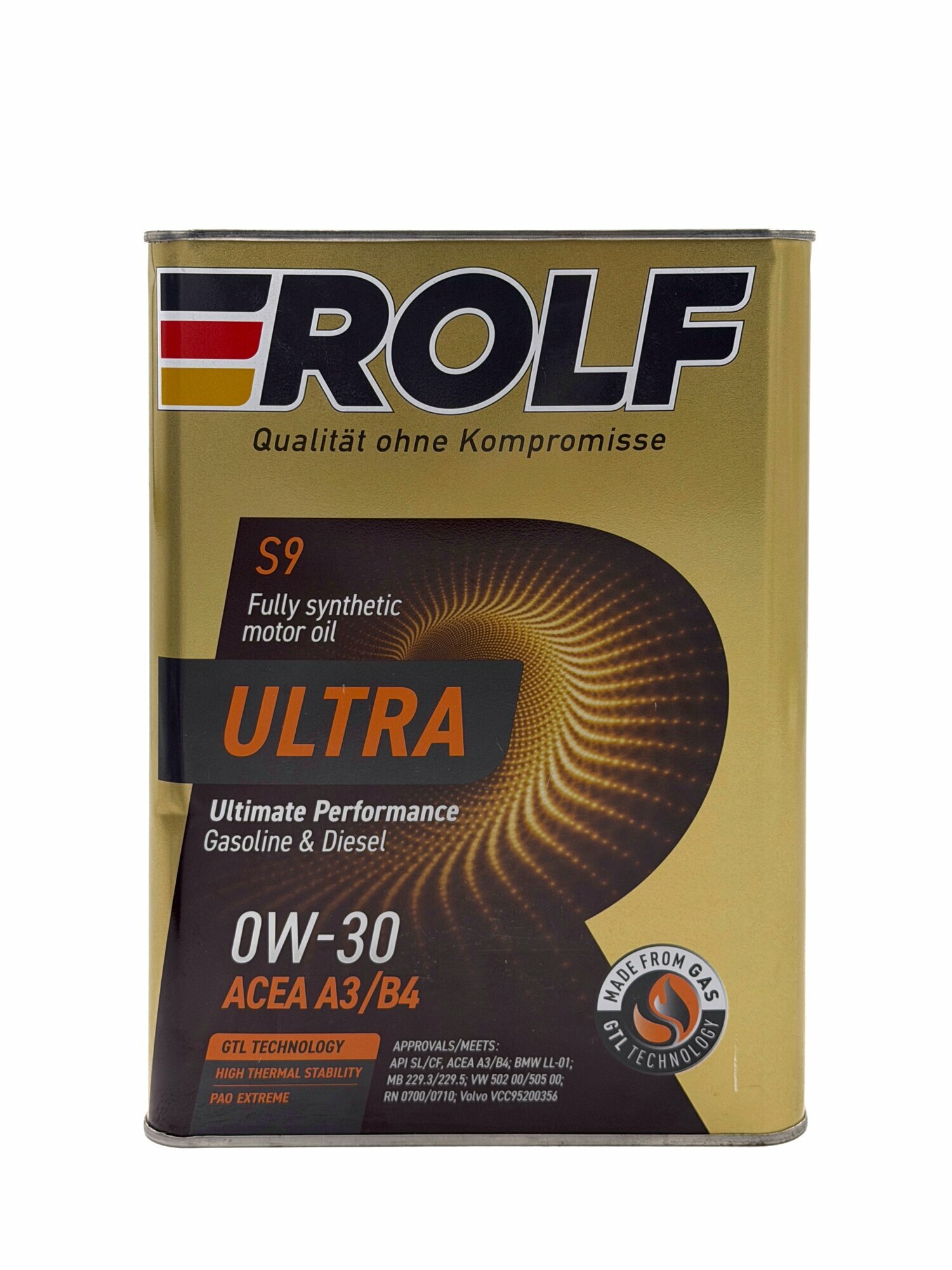 Масло моторное ROLF S9 Ultra 0W-30 A3/B4, 4 литра , для авто