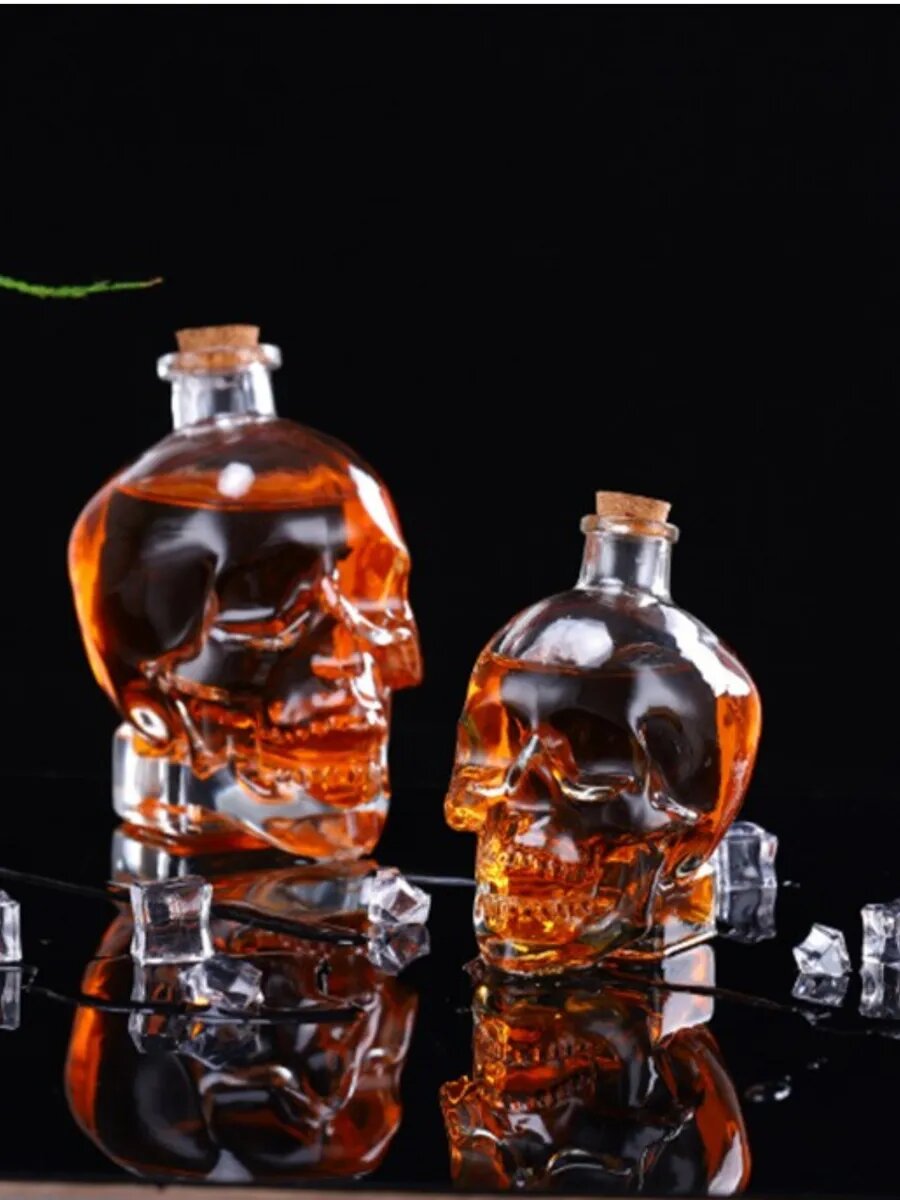 Бутылка-штоф "Череп" от Китобоя, для коньяка, стекло, 100мл, мытье в посудомойке