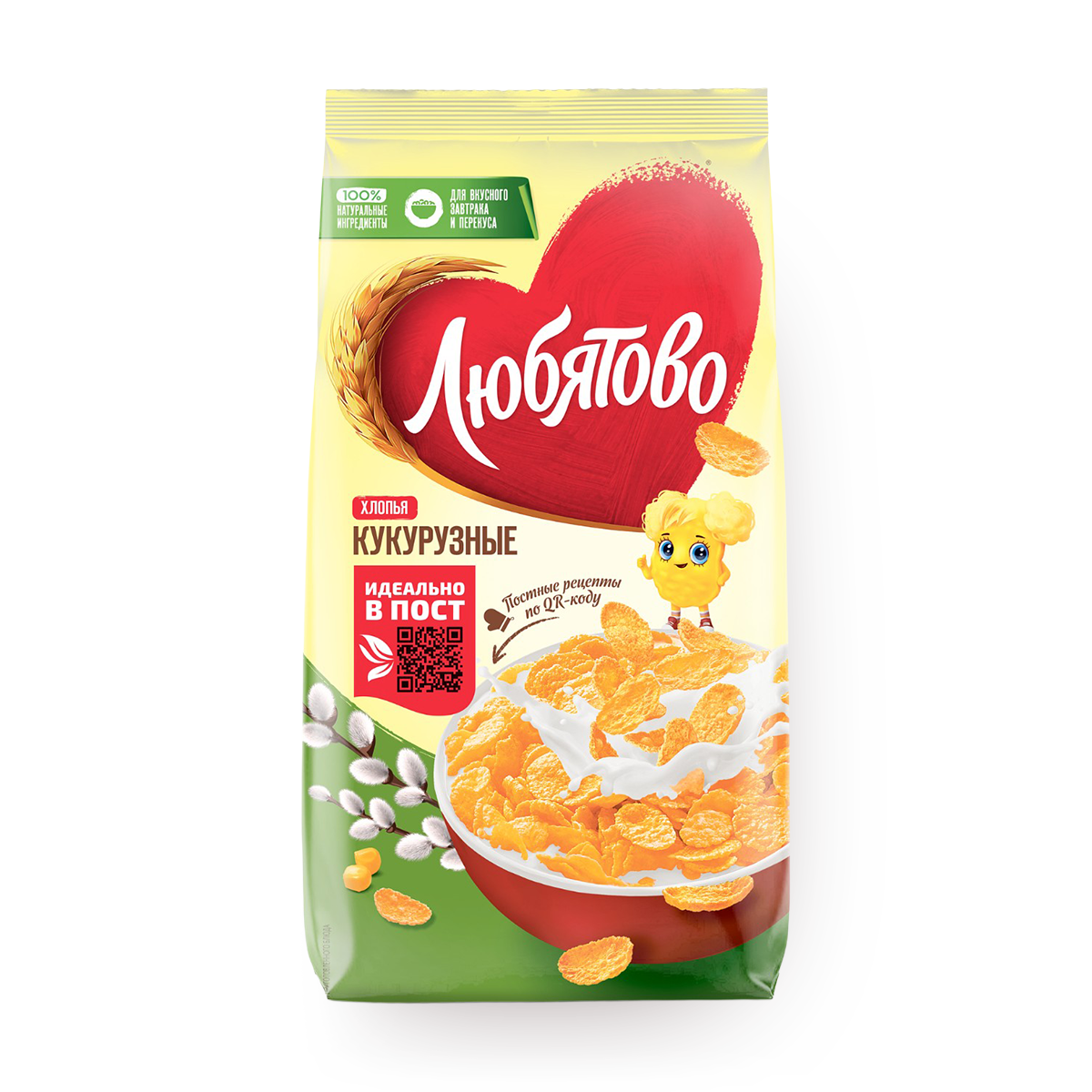 Хлопья кукурузные Любятово, без добавок, 300 грамм, от 0 °C до +25 °C