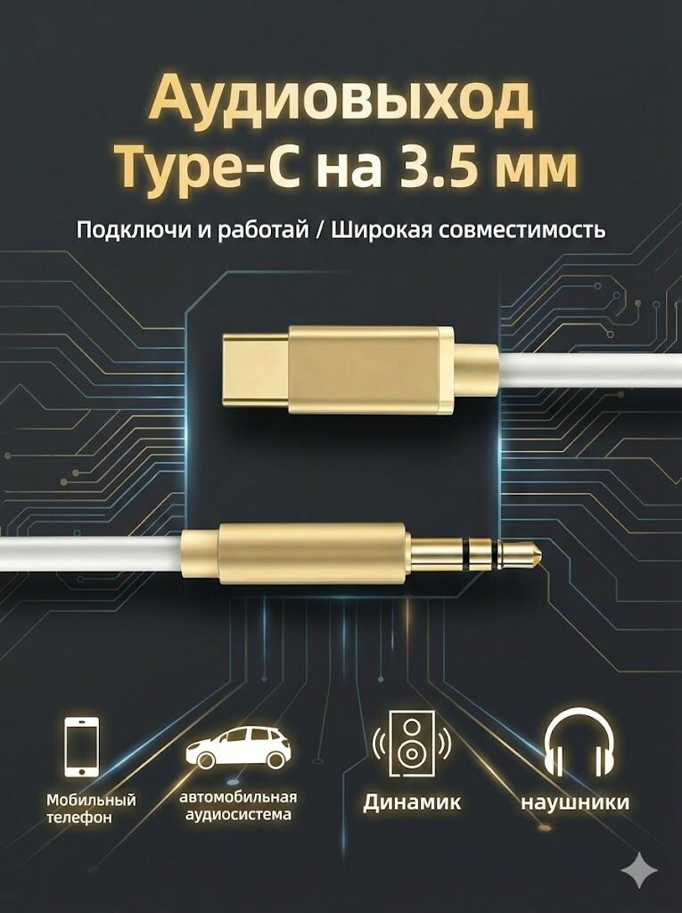 Цифровой кабель-адаптер typec aux диаметром 3,5 мм обеспечивает стабильную связь между вашим мобильным телефоном и автомобилем-whitegold