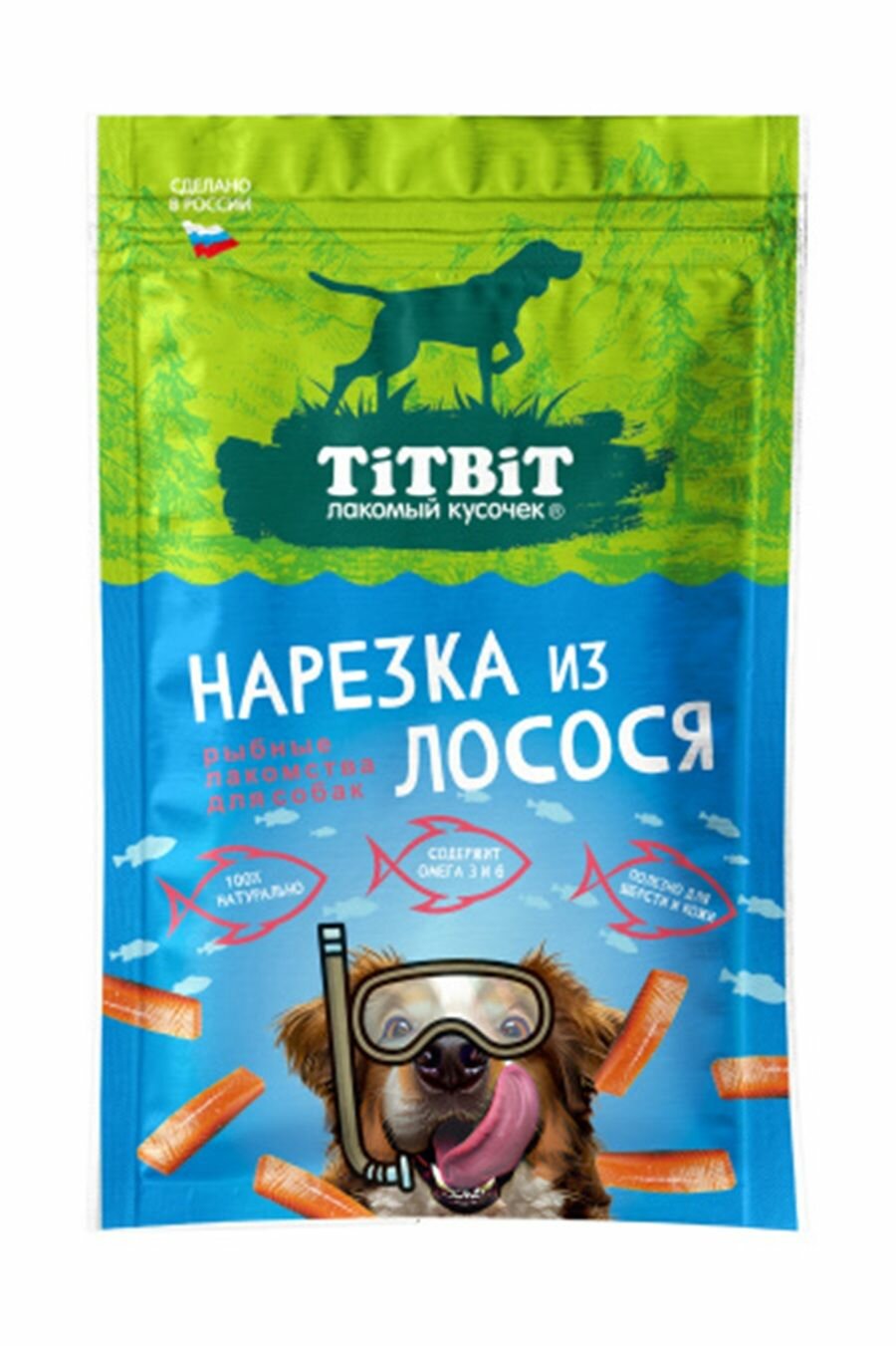 Нарезка из лосося для собак 80г Титбит