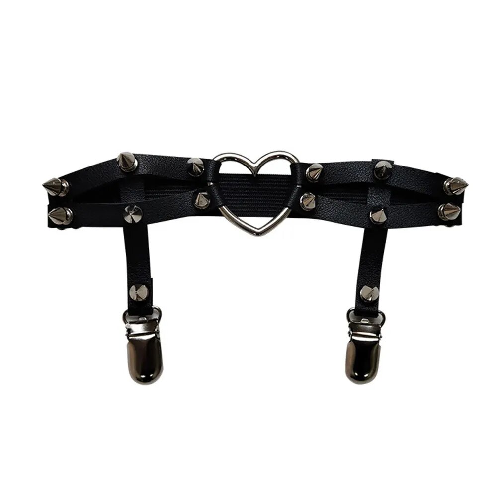 Чулки Милые кружевные носки-тюбики с рюшами и оборками, женские чулки в стиле лолиты, готические подвязки виде сердечек шипами, кольцо для ног, эластичный пояс подвязок панк, регулируемая подтяжка 2 металлическими зажимами, 10 ден 1 пара