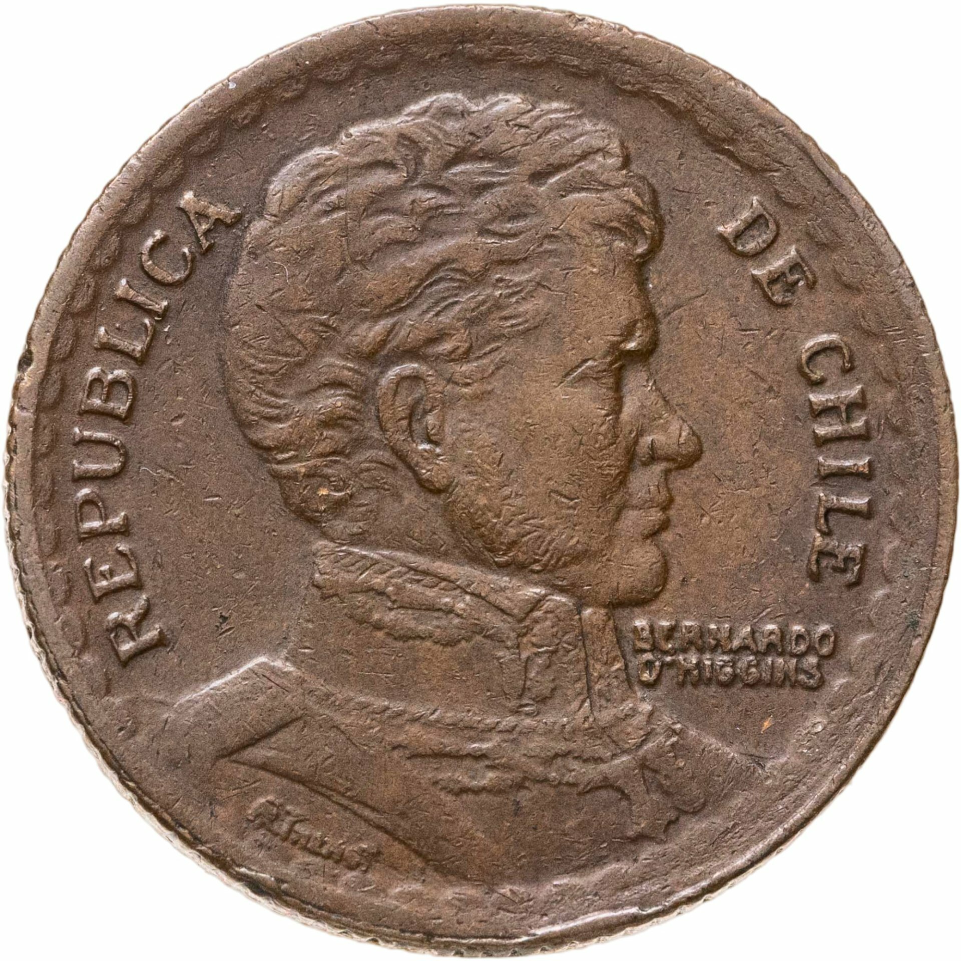 Чили 1 песо peso 1953, Медь, в сохранности VF