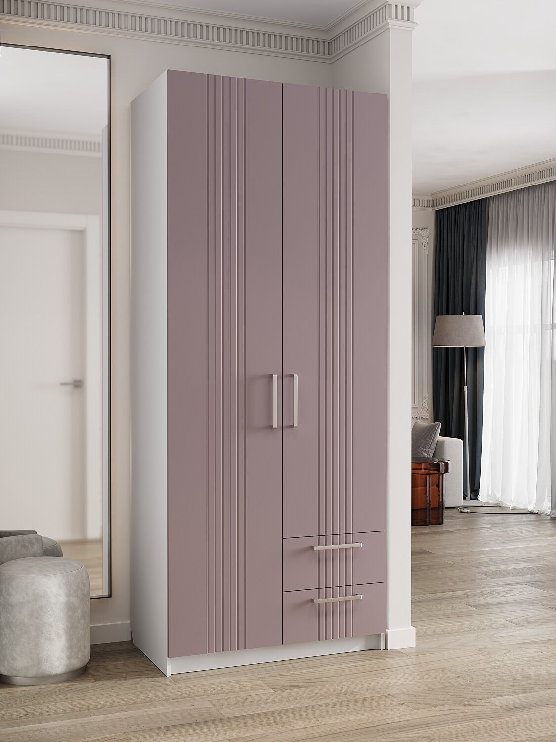 Шкаф распашной двухстворчатый с ящиками DarDav, пыльно-сиреневый