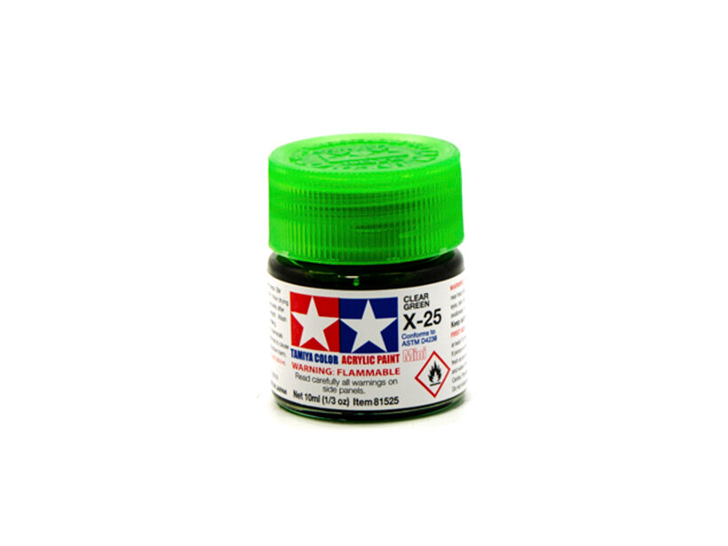 X-25 Clear Green gloss, acrylic paint mini 10 ml. (Зелёный Прозрачный глянцевый) Tamiya 81525