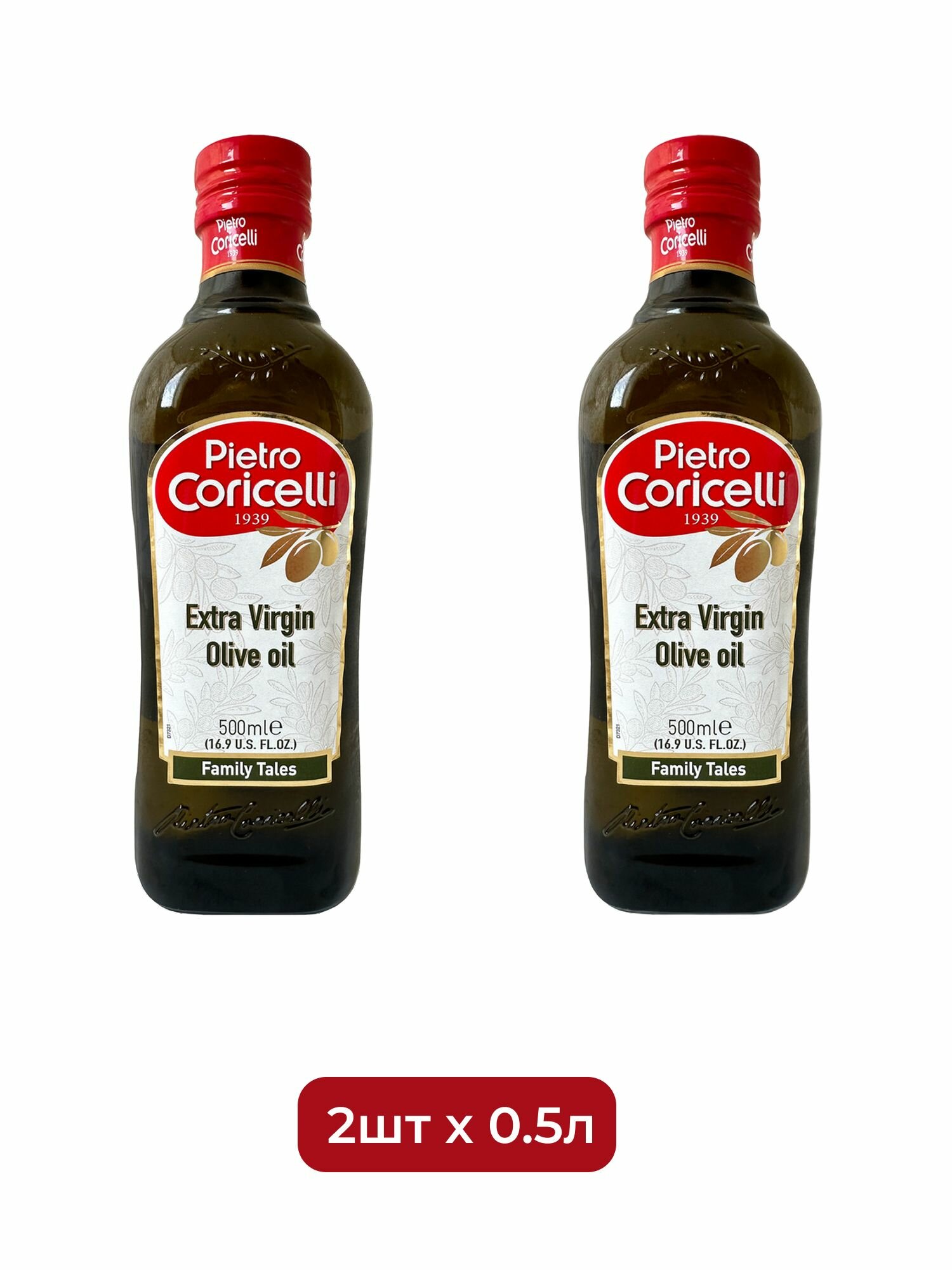 Масло оливковое Pietro Coricelli Extra Virgin нерафинированное, стекло, 500мл х 2шт.