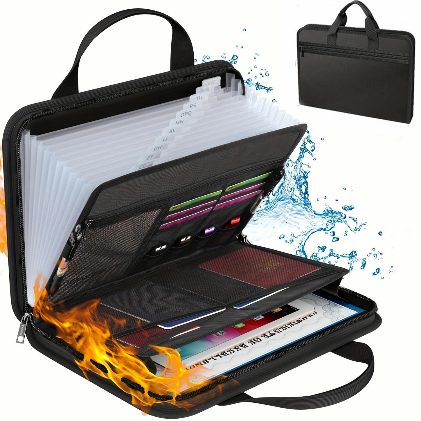 Огнезащитный органайзер для документов: водонепроницаемый, большой размер, 13 разделов, для бизнеса и путешествий