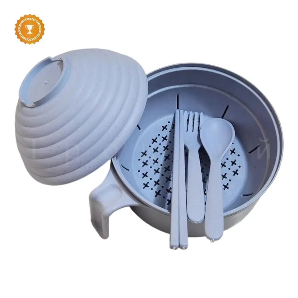 Супница бульонница 15.5см 6шт с приборами для еды, бамбуковое волокно, белая