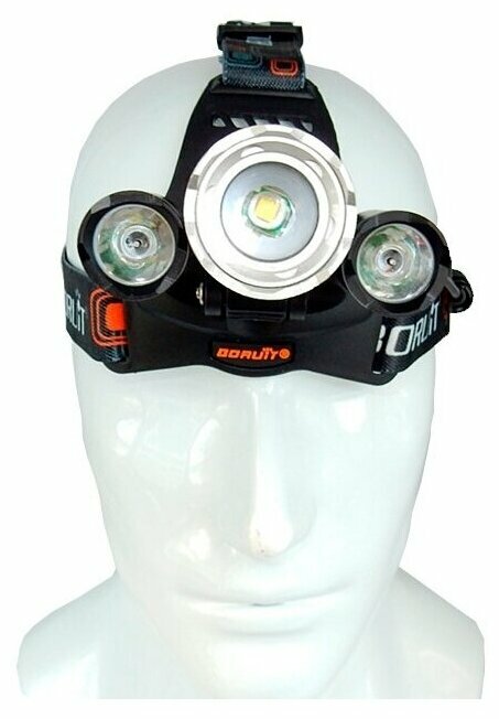 Налобный фонарь Boruit HL-720, черный, питание от аккумулятора, USB-зарядк