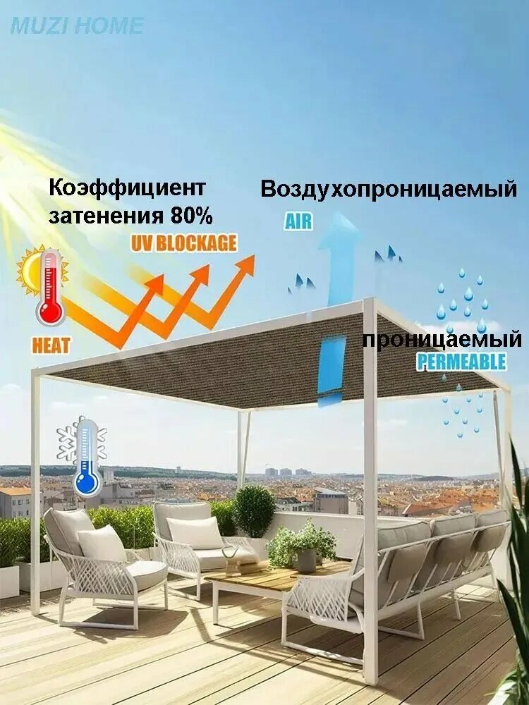 Солнцезащитная сетка 2×4 м, навес от солнца для террасы, балкона и сада, защита от ультрафиолета — фото 1