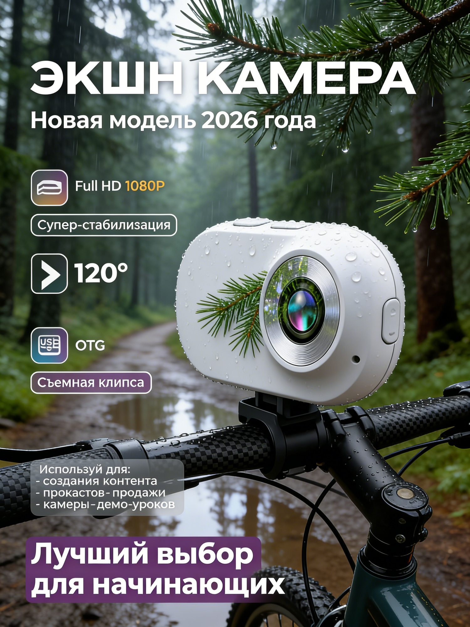 Экшн-камера 4K, UHD, Wi-Fi, с чехлом для погружения в воду, петличный микрофон в комплекте