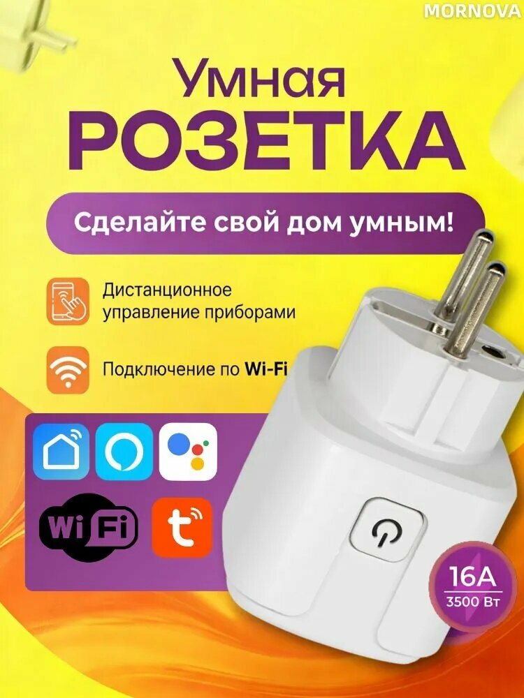 Умная беспроводная розетка, голWi-Fiосовое управление Alexa, таймер, 16А, с отслеживанием энергопотребления