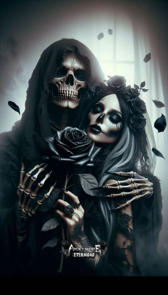 Алмазная Мозаика "Готический Череп Влюбленная Пара" 40х50 См Алмазная Вышивка / Картина Стразами Подарков / Украшения