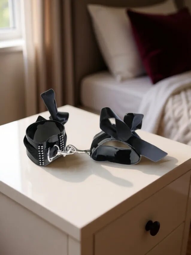 Виниловые поножи Calexotics Ribbon Ankle Cuffs, со стразами, черные