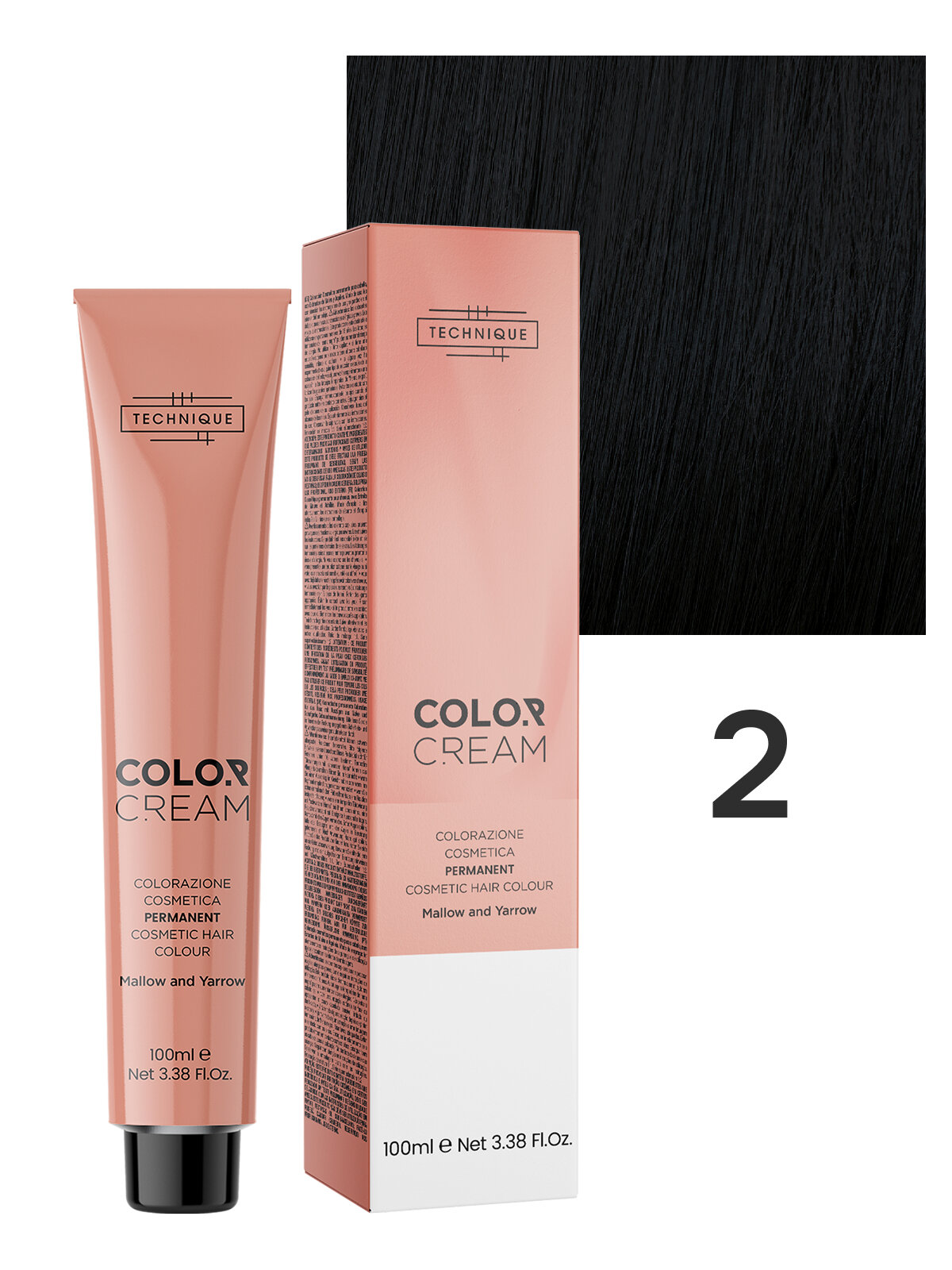 Крем - краска для волос профессиональная Technique Color Cream Permanent Cosmetic Hair Colour 2 Темный коричневый, 100 мл
