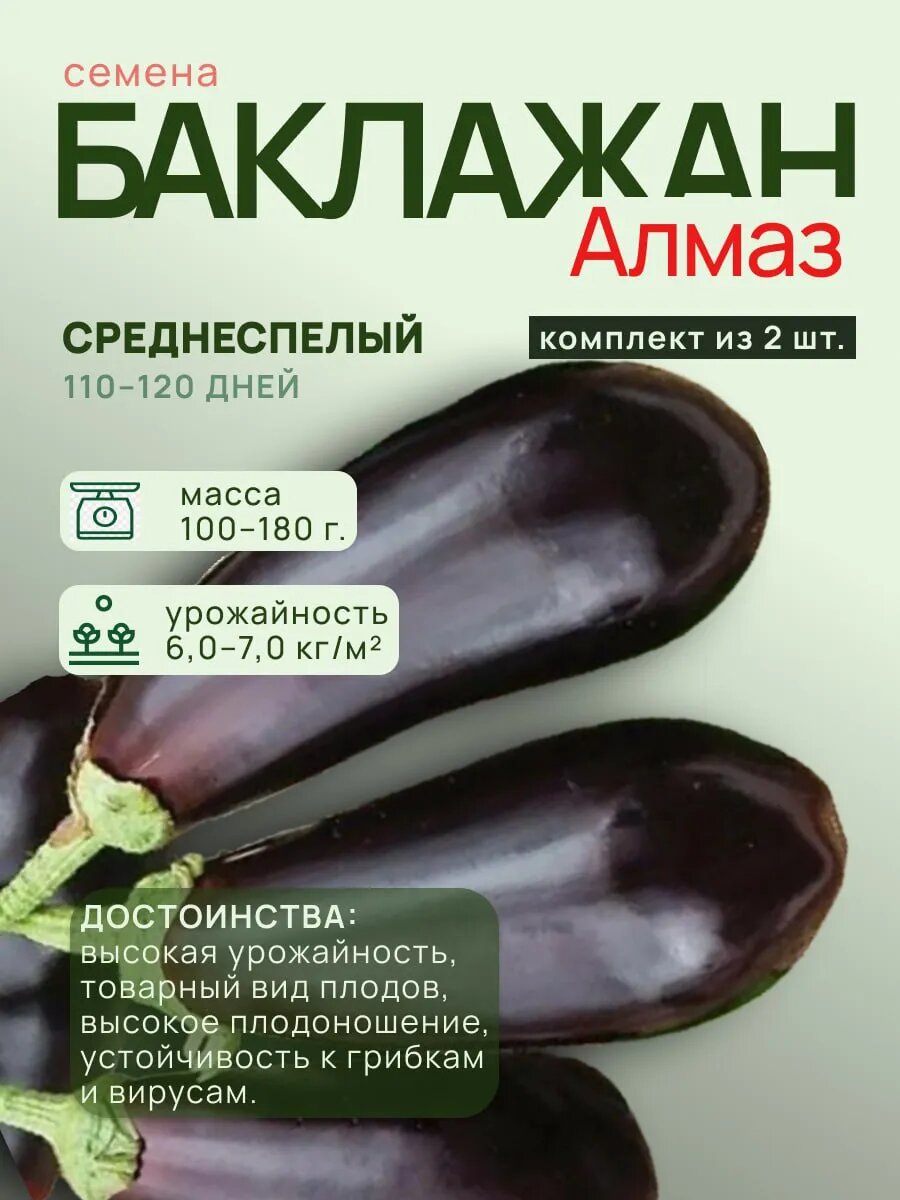Семена баклажана Агрофирма аэлита "Алмаз" , однолетние, фиолетовые, 2 шт